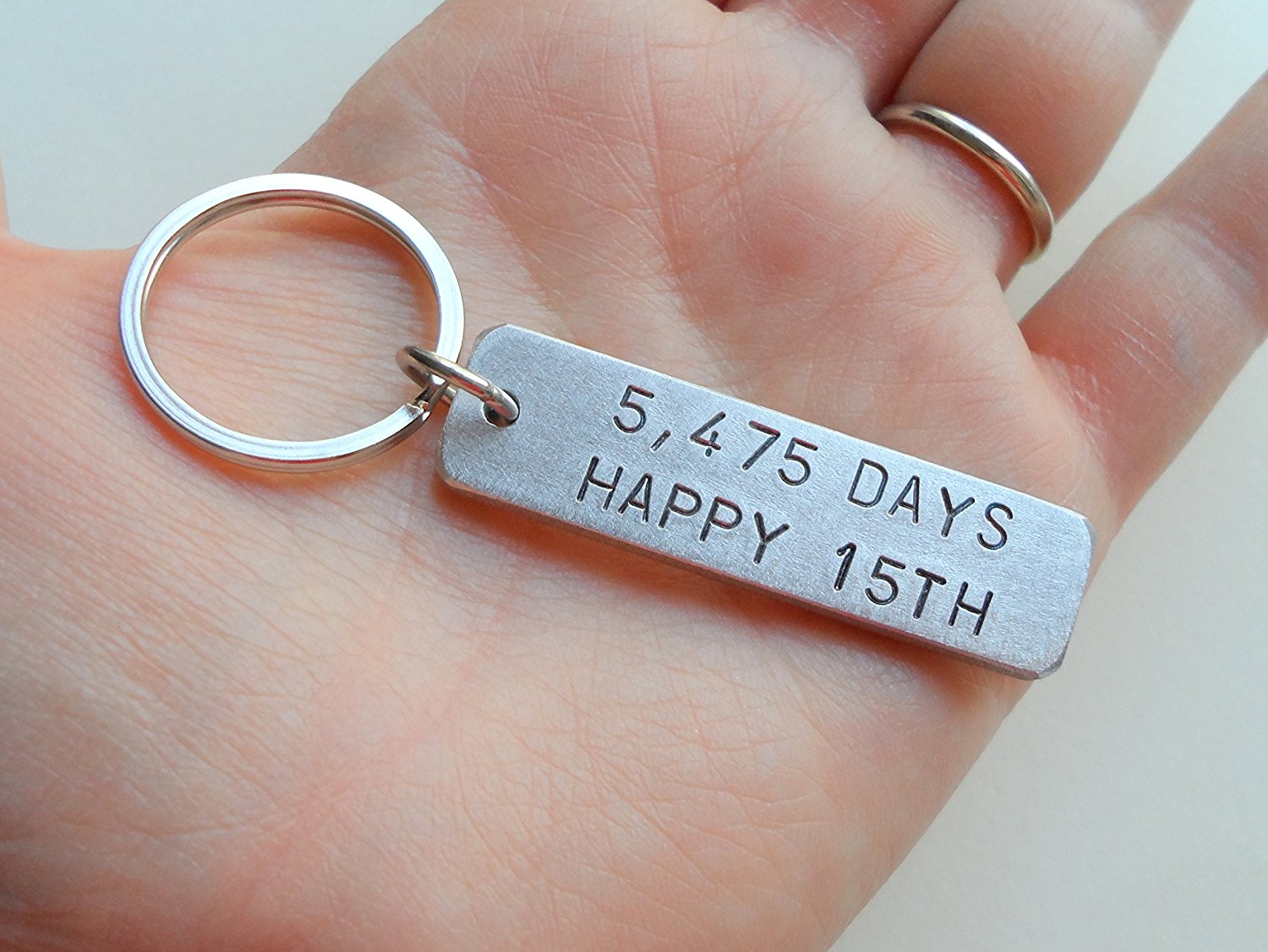 Aluminum Tag Keychain Stamped with "5,479 Days, Happy 15th ...