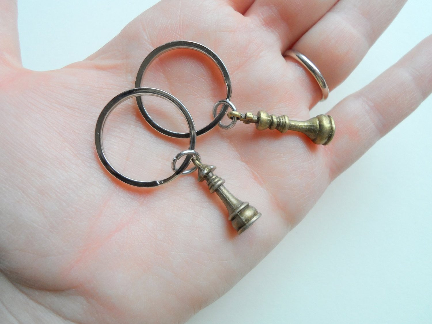 Bronze Chess Piece Charm Keychains, King and Queen Set - Couples Keych ...