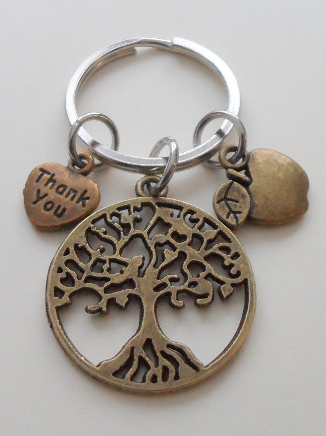 Teacher Appreciation Gifts | "Thank You" Bronze Tree & Apple Keychain ...