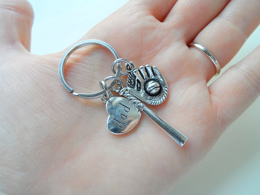 Dad Baseball Keychain, Baseball Glove & Baseball Bat charm; Father's G ...