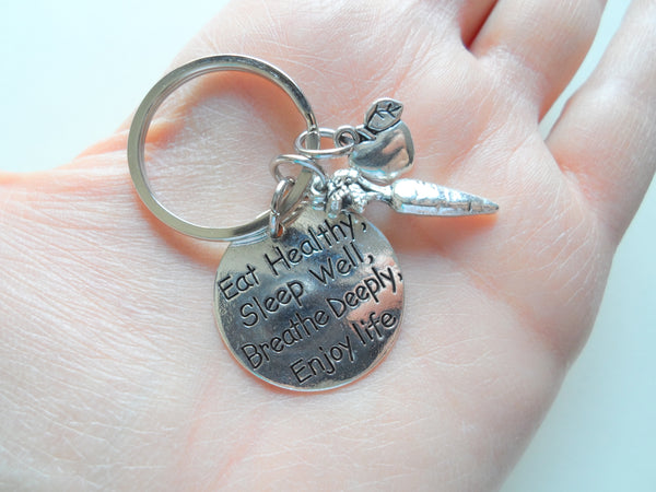 Eat Healthy Keychain with Carrot & Apple Charm Nutrition Keychain ...