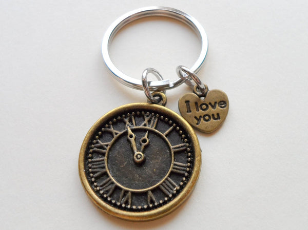 "I Love You" Heart Charm with Bronze Clock Keychain – JewelryEveryday