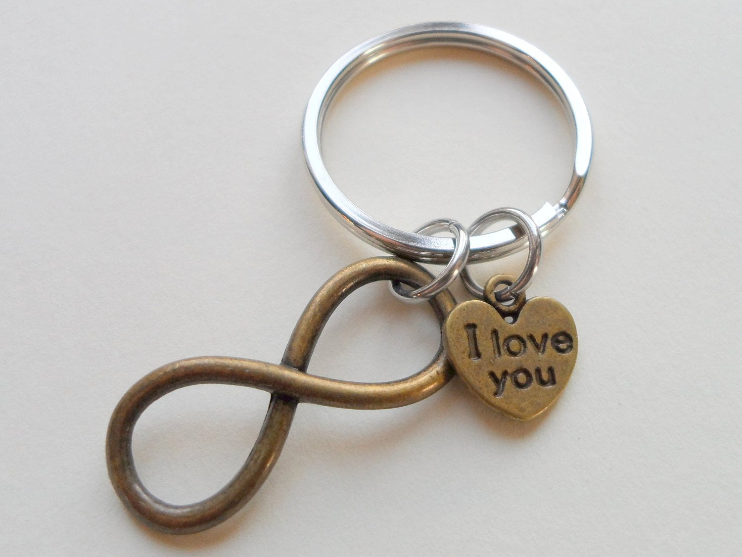 "I Love You" Heart Charm with Bronze Infinity Symbol Keychain ...