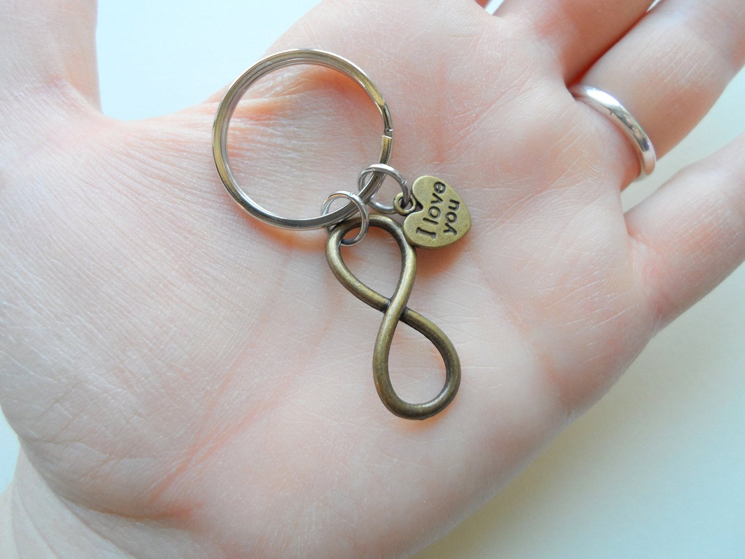 "I Love You" Heart Charm with Bronze Infinity Symbol Keychain ...