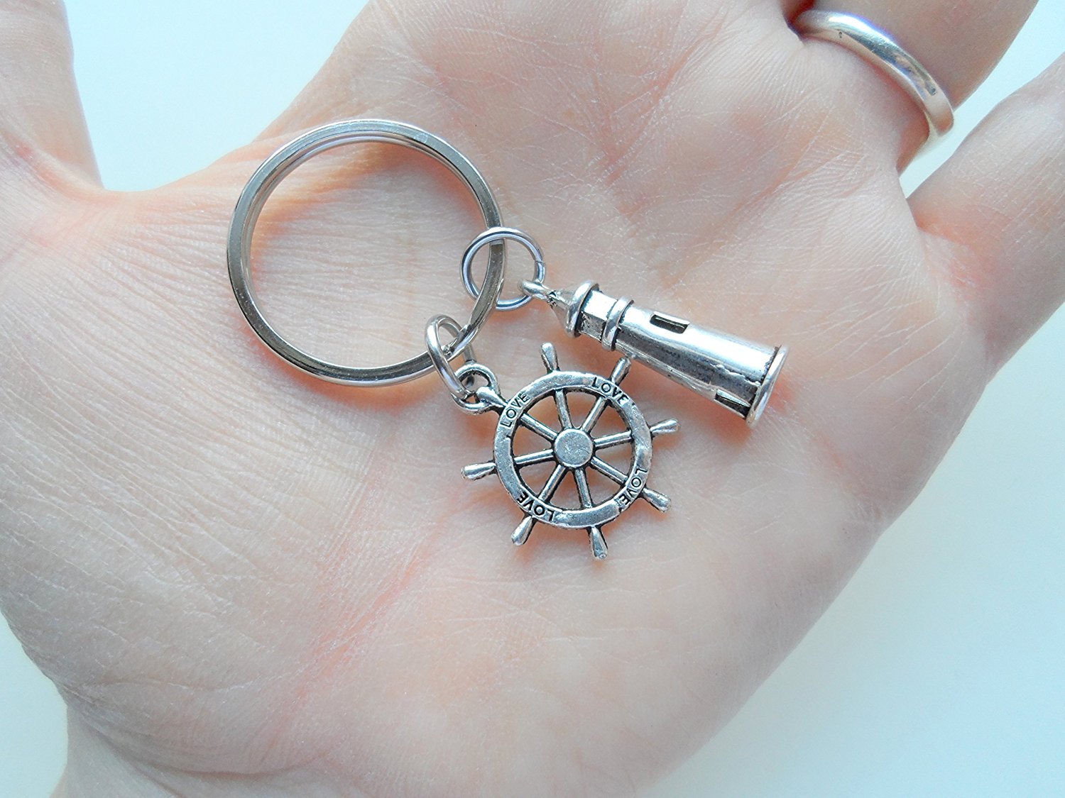 Lighthouse Keychain With Ships Helm - "Your Light Helps Guide Me Home ...