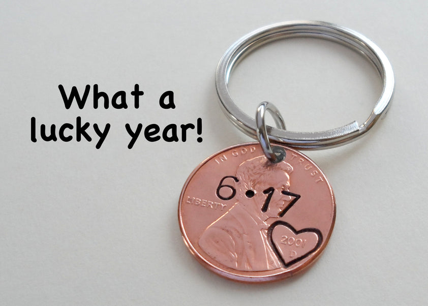 15 Year Anniversary Gift | Double Penny Keychain Set Heart Engraved by ...
