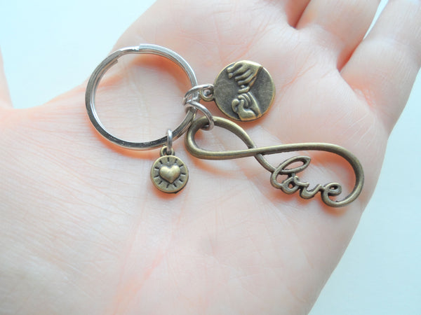 Bronze Infinity Love Charm Keychain with Pinky Promise & Heart Charm ...