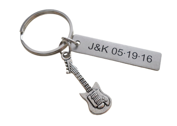 Guitar Keychain with Custom Engraved Stainless Steel Tag – JewelryEveryday