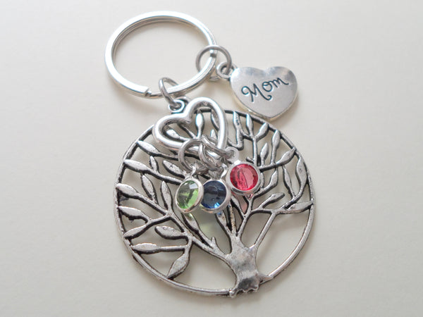 Personalized Family Tree Keychain with Birthstone Charms, Gift for Mom ...