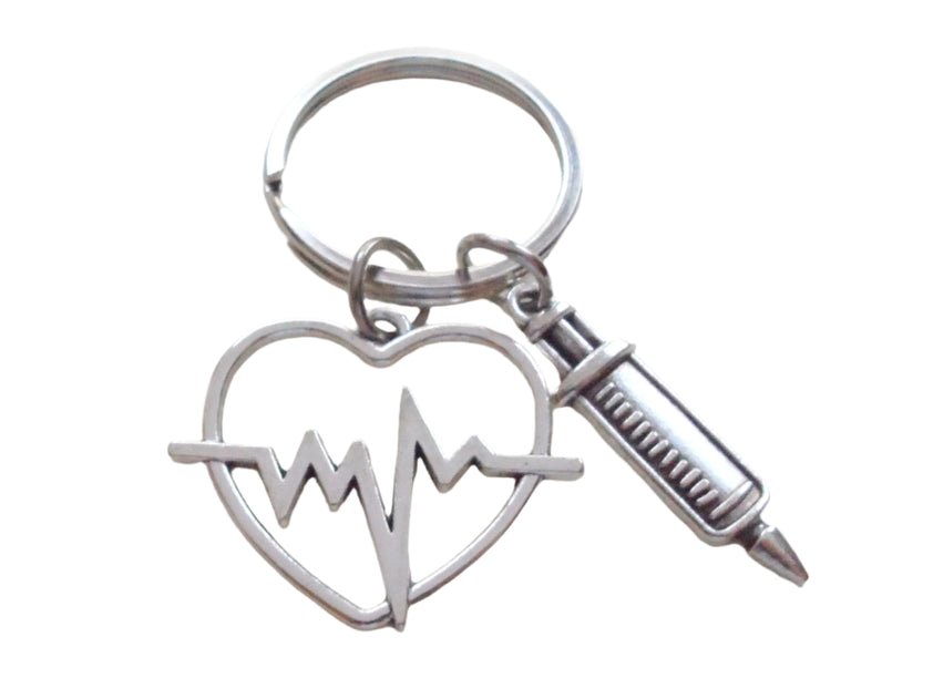 Heart Beat Medical Charm & Syringe Charm Keychain, Nurse Appreciation ...