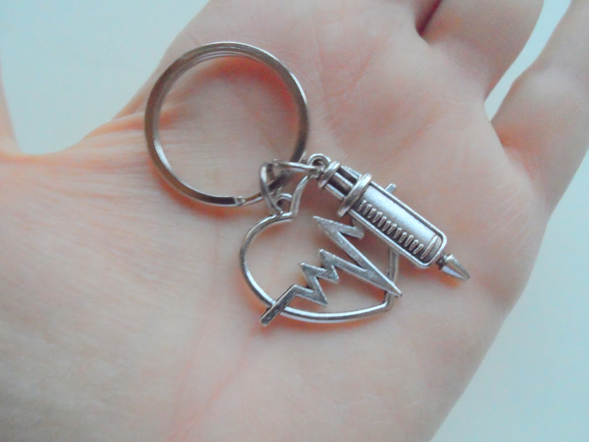 Heart Beat Medical Charm & Syringe Charm Keychain, Nurse Appreciation ...