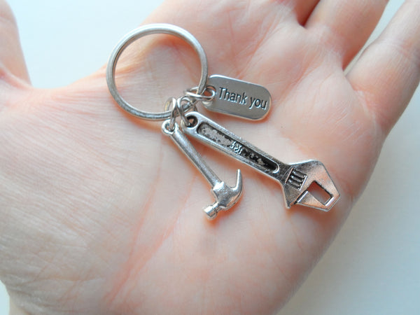 Wrench & Hammer Charm Keychain with Thank You Tag, Mechanic, Plumber ...