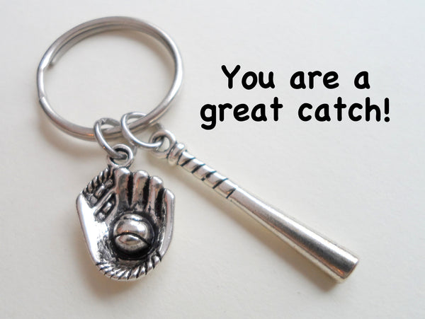 Baseball Bat and Mitt Keychain - You Are a Great Catch; Couples Keycha ...
