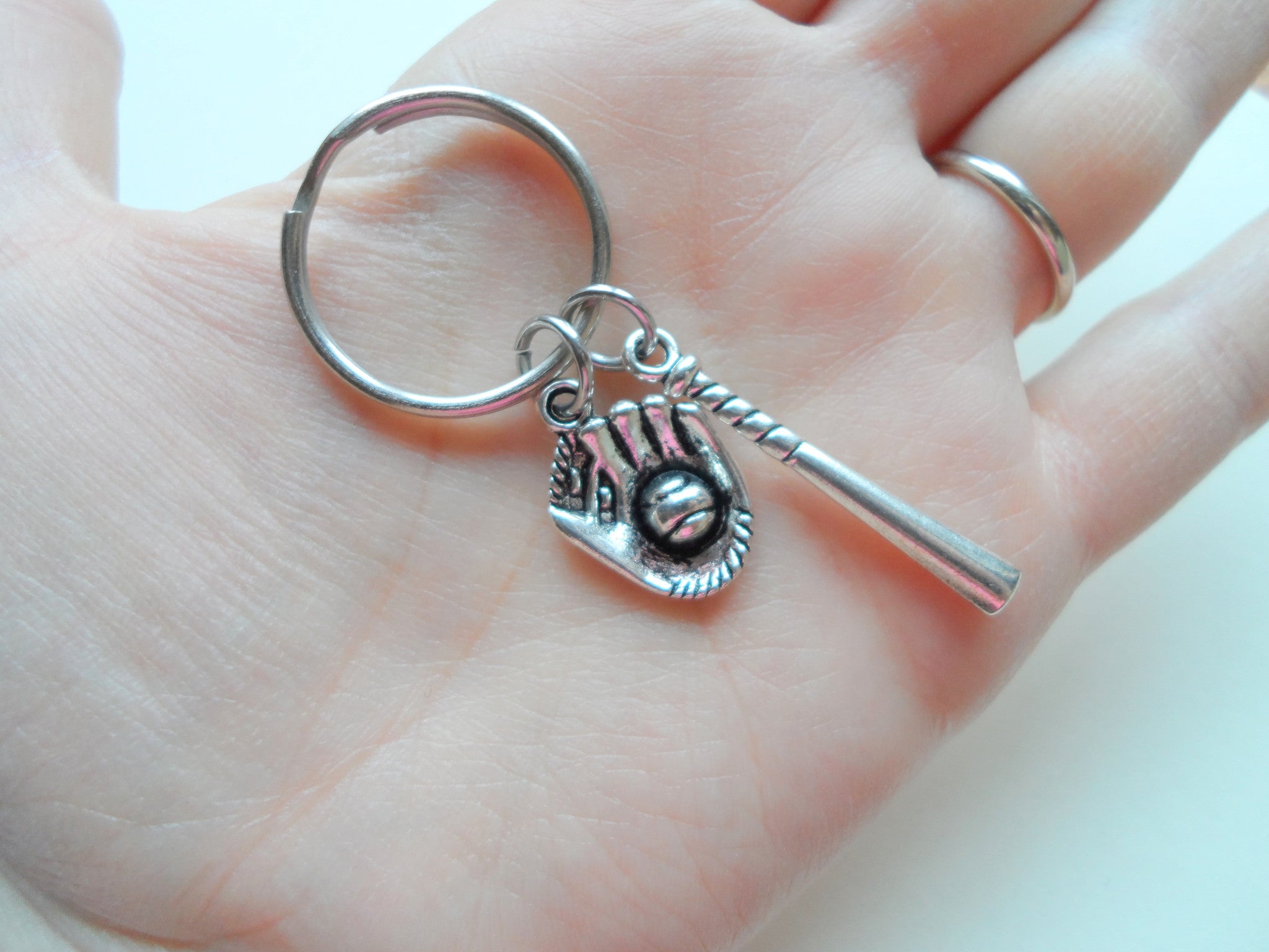 Baseball Bat and Mitt Keychain - You Are a Great Catch; Couples Keycha ...