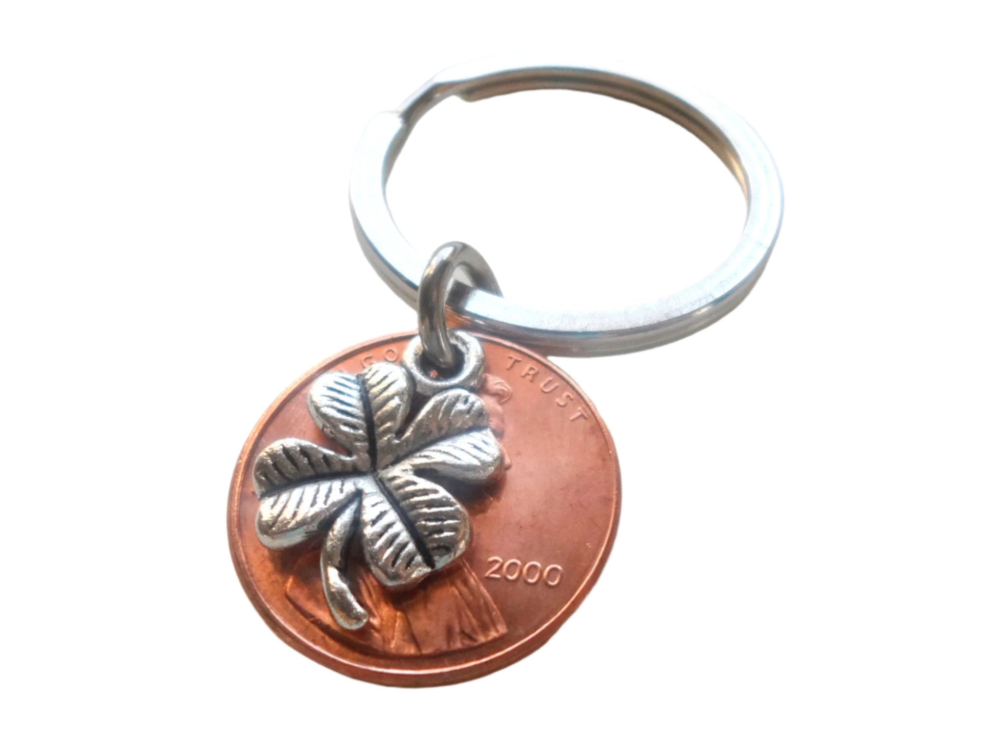 Clover Charm Layered Over 2000 Penny Keychain Anniversary Gift ...