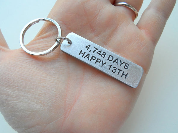 Aluminum Tag Keychain Stamped with "4,745 Days, Happy 13th ...